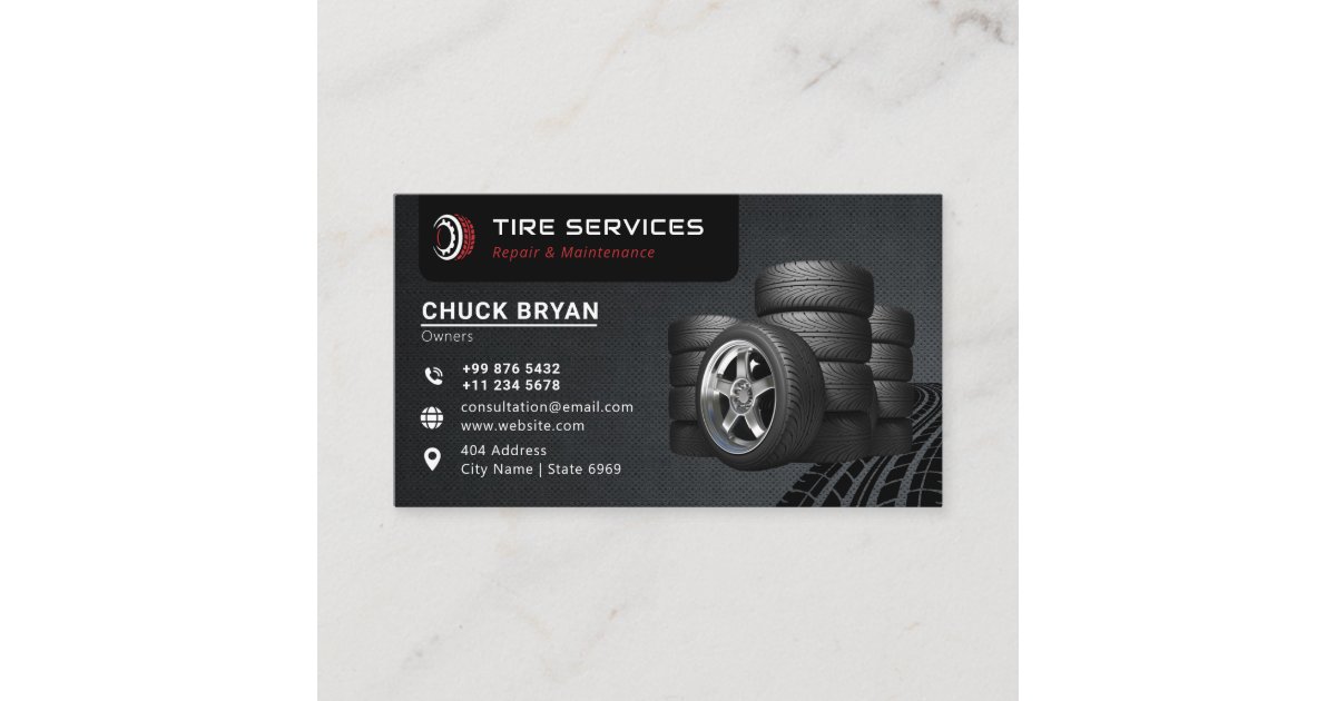 Modern Tire Services | Black Business Card | Zazzle
