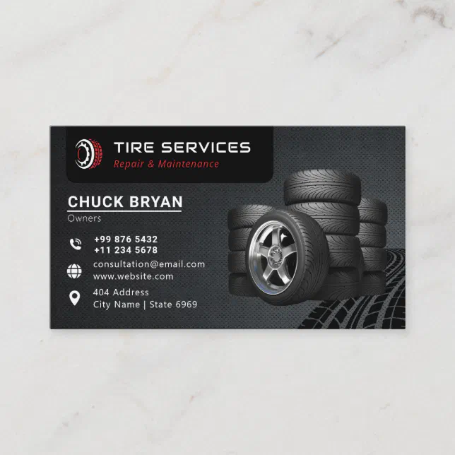 Modern Tire Services | Black Business Card | Zazzle