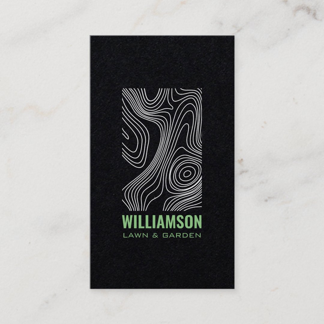 Modern Topography Landscaping Lawn Care Black Business Card | Zazzle