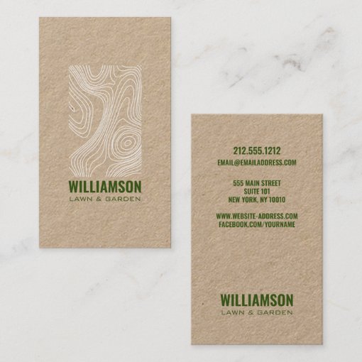 Modern Topography Landscaping Lawn Care Kraft Business Card | Zazzle