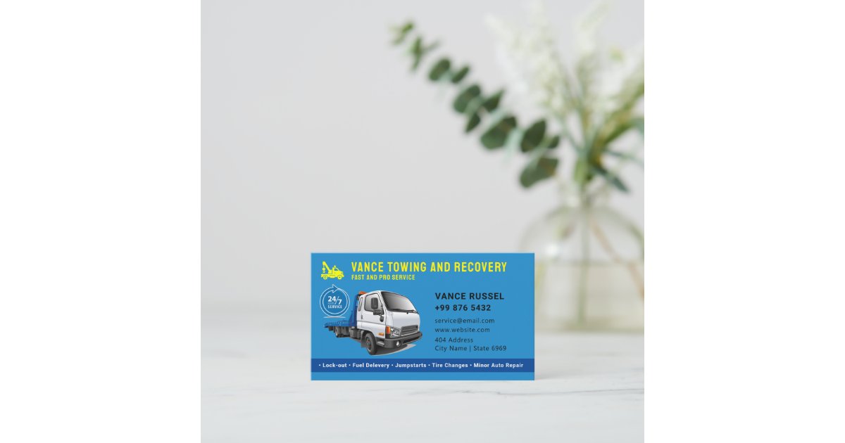Modern Towing Service | blue Business Card | Zazzle