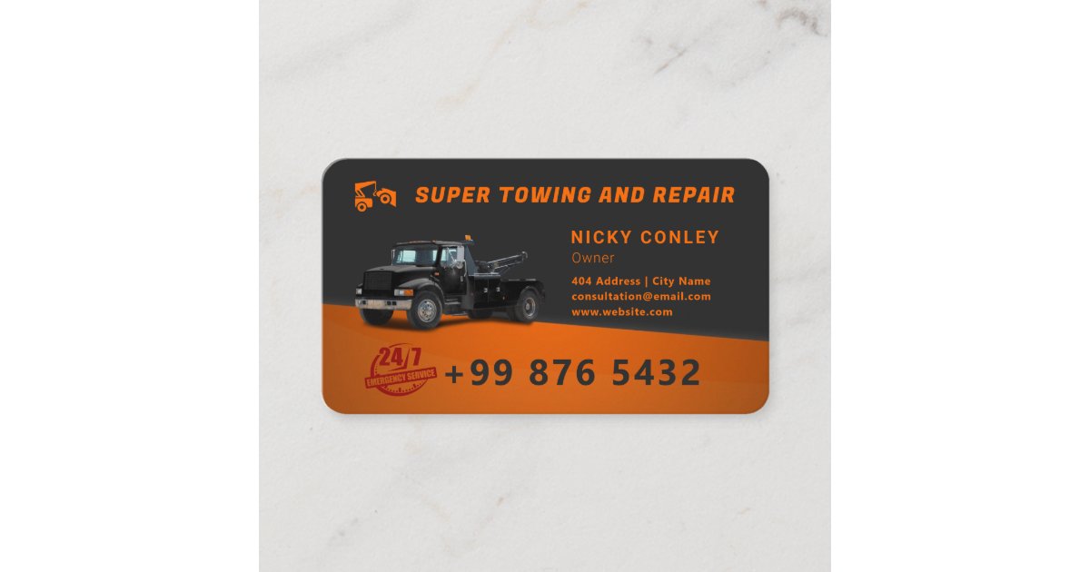 Modern Towing Service | Orange Business Card | Zazzle