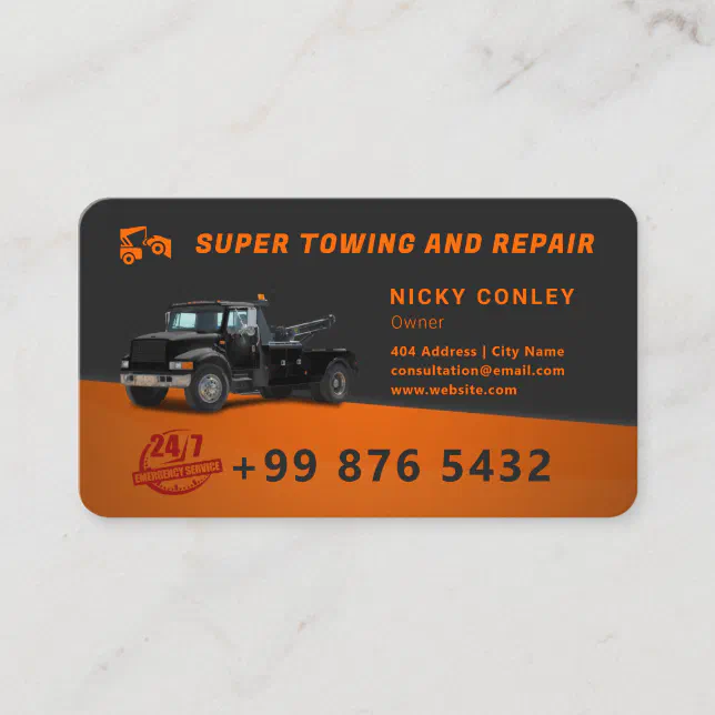 Modern Towing Service | Orange Business Card | Zazzle