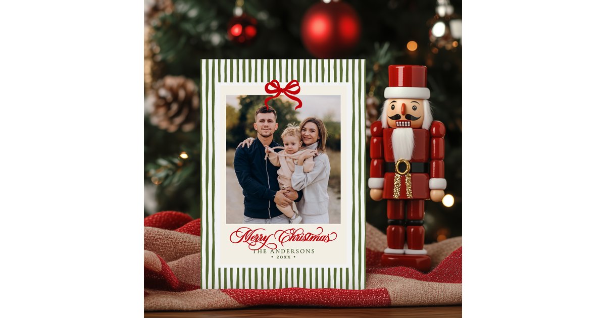 Modern Traditional Merry Christmas Name & Photo Holiday Card | Zazzle