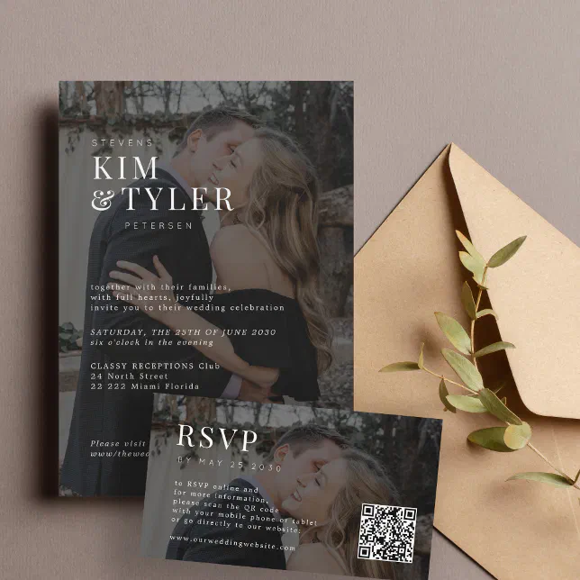 Modern transparent photo overlay wedding invitation | Zazzle