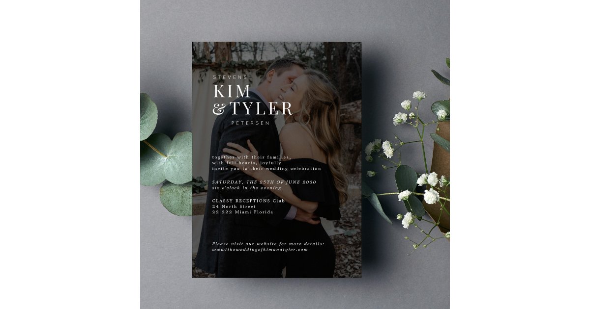 Modern transparent photo overlay wedding invitation | Zazzle