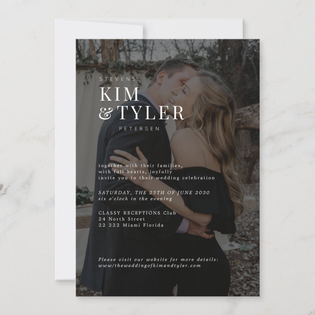 Modern transparent photo overlay wedding invitation | Zazzle