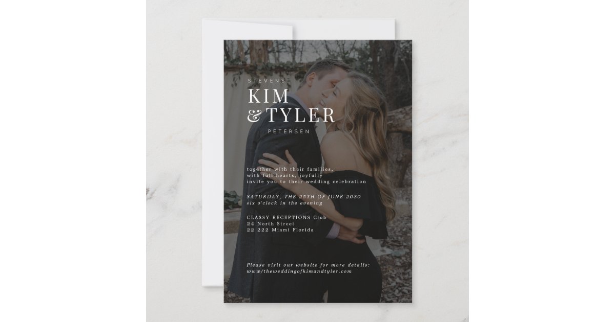 Modern transparent photo overlay wedding invitation | Zazzle