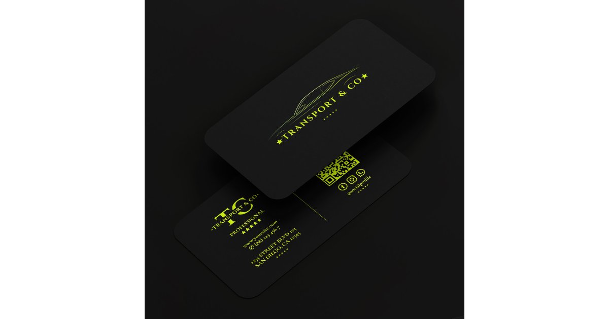 Modern Transport Car Driver Auto Black Neon Business Card | Zazzle
