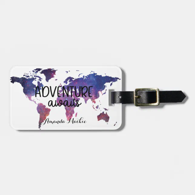 Modern Travel Adventure Awaits Girly Map Luggage Tag | Zazzle