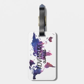 Modern Travel Adventure Awaits Girly Map Luggage Tag | Zazzle
