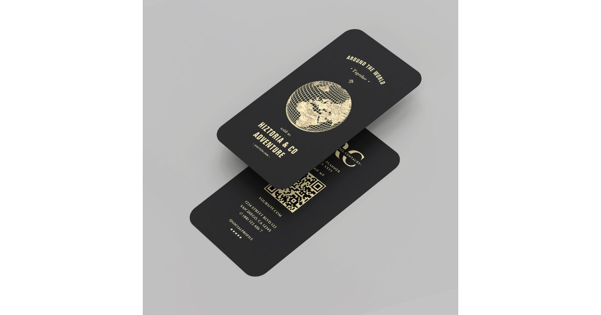 Modern Travel Agency Black Gold Globe Traveler Business Card | Zazzle