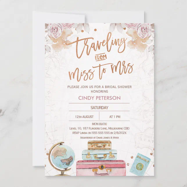 Modern Traveling Miss to Mrs Bridal Shower Invitation | Zazzle Modern Traveling Miss to Mrs Bridal Shower Invitation | Zazzle