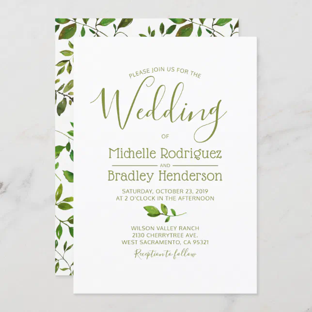 Modern Tree Greenery Watercolor Foliage Wedding Invitation | Zazzle
