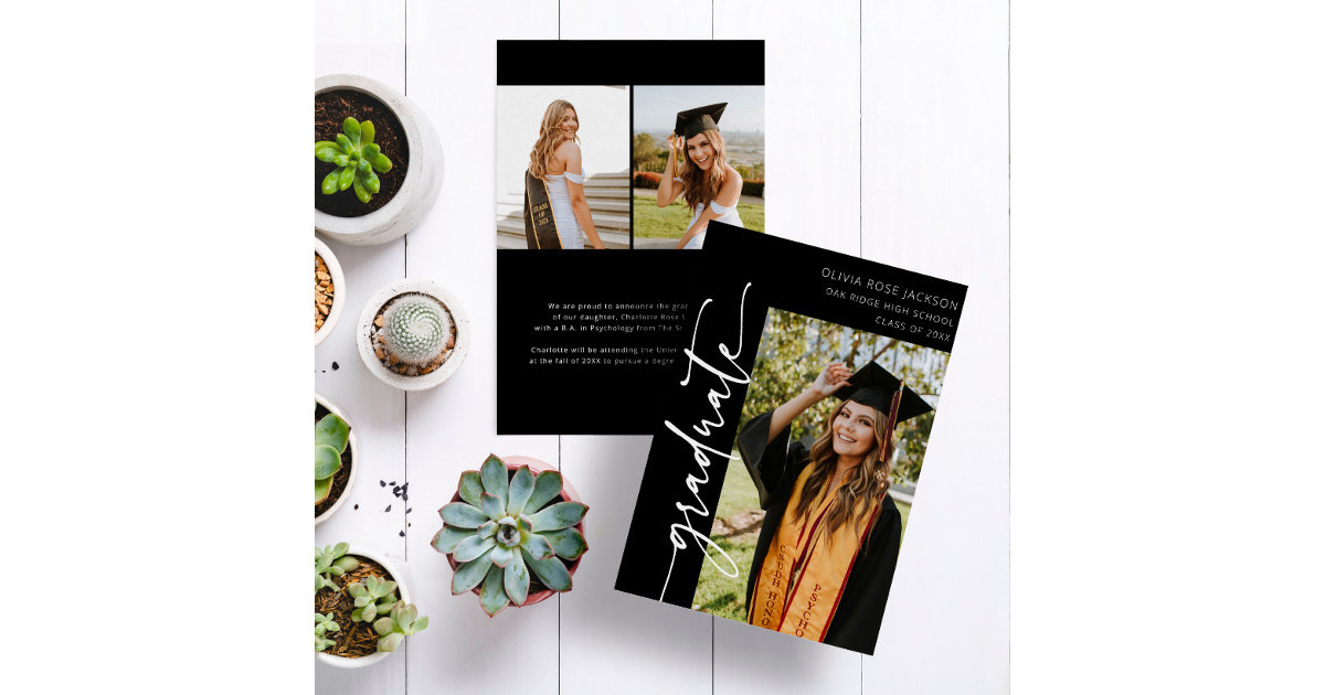 Modern Trendy 3 Photo Collage Graduation Announcement | Zazzle