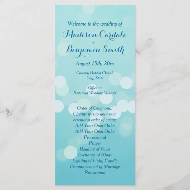Modern Trendy Aqua Blue Wedding Program Template | Zazzle