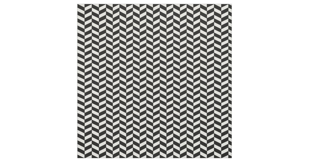 Modern Trendy Black and White Herringbone Pattern Fabric | Zazzle