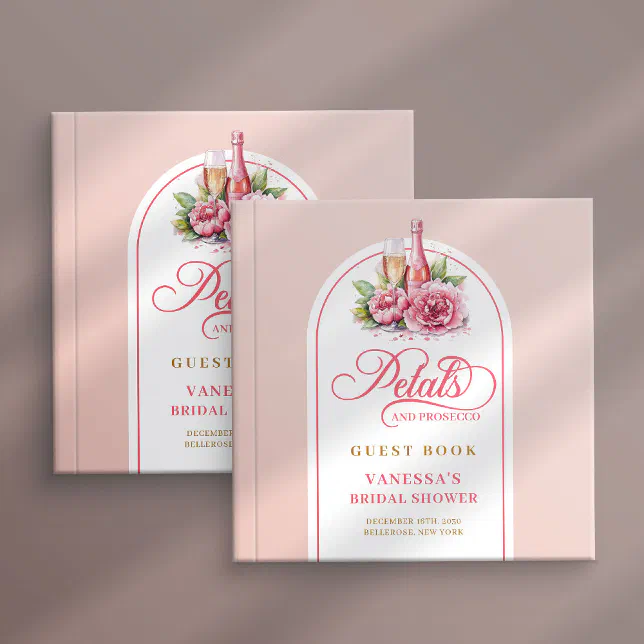 Modern trendy blush and gold petals prosecco guest book | Zazzle