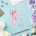 Modern Trendy Blush Pink Bow Graduation Party Acrylic Invitations | Zazzle