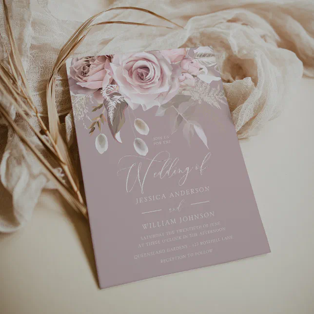 Modern Trendy Boho Dusty Rose Blush Wedding Invitation | Zazzle