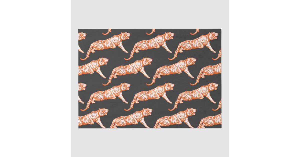 Modern Trendy Bright Orange Tiger on Black Tissue Paper | Zazzle