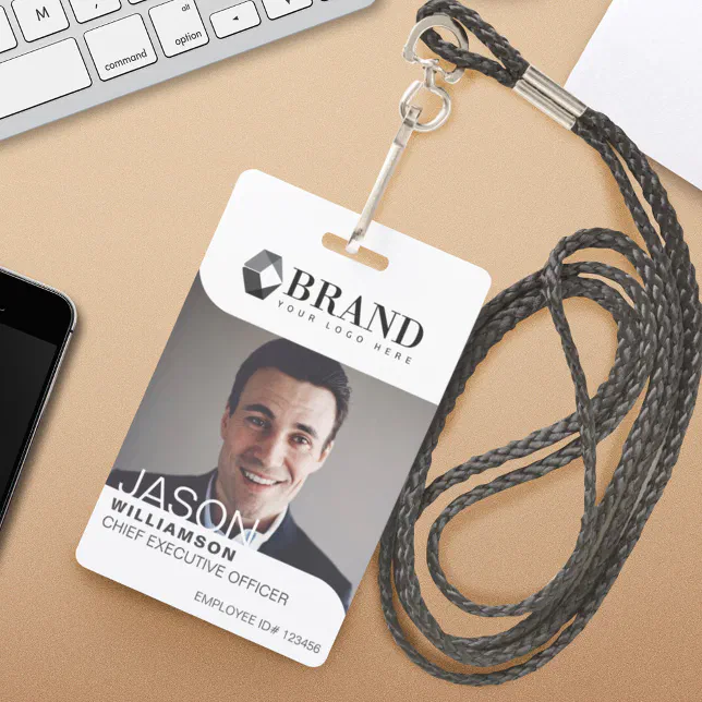 Modern & Trendy Business Professional Photo ID Badge | Zazzle