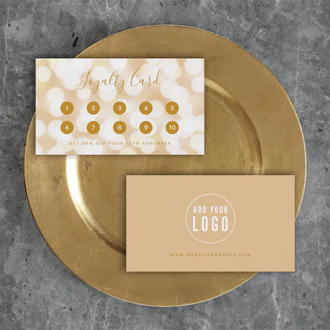 Modern Trendy Calligraphy Champagne Bokeh Lights Loyalty Card | Zazzle
