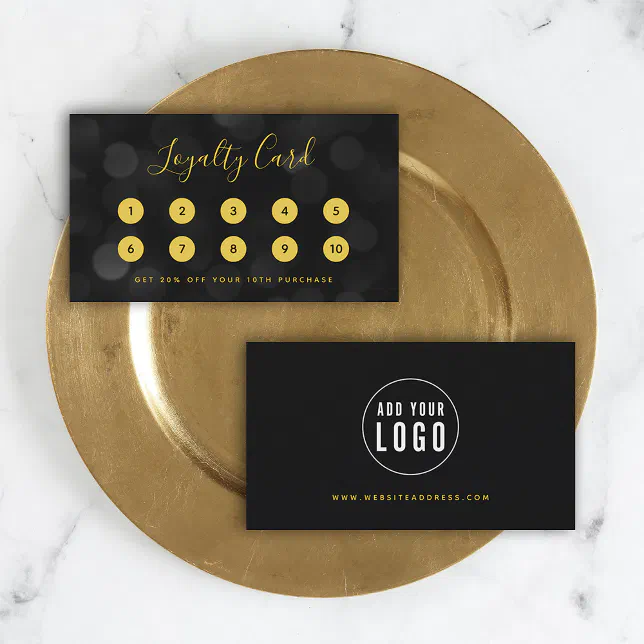 Modern Trendy Calligraphy Dark Bokeh Lights Loyalty Card | Zazzle