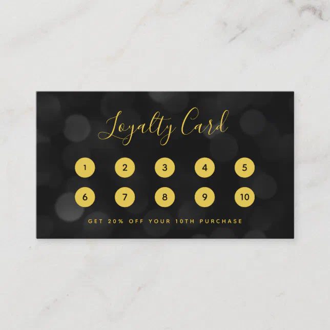 Modern Trendy Calligraphy Dark Bokeh Lights Loyalty Card | Zazzle
