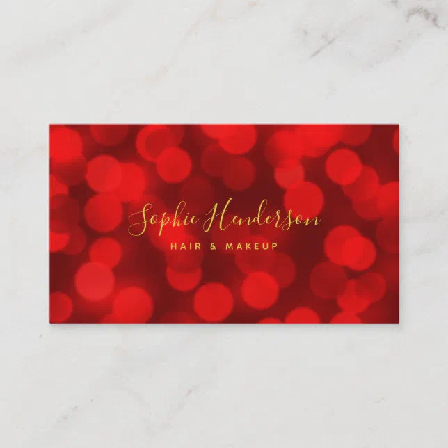 Modern Trendy Calligraphy Ruby Red Bokeh Lights Business Card | Zazzle