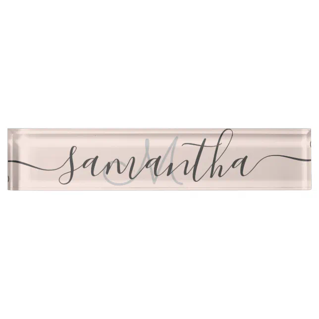 Modern trendy chic blush pink monogram desk name plate | Zazzle