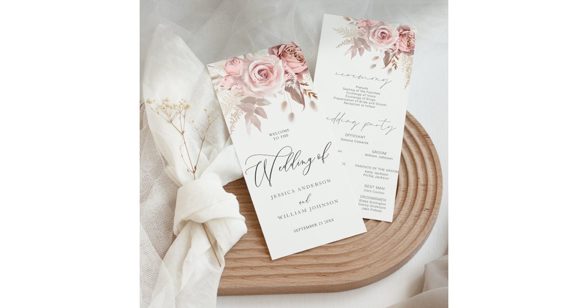 Modern Trendy Dusty Rose Blush Wedding Program | Zazzle