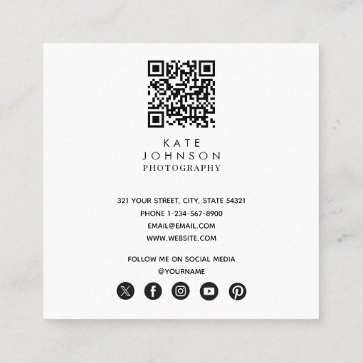 Modern Trendy Full Photo QR Code Social Media Square Business Card | Zazzle