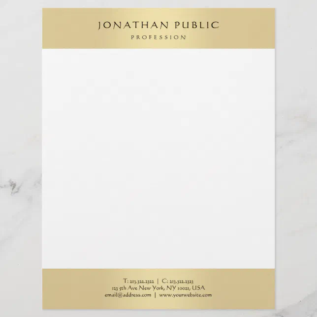 Modern Trendy Glamorous Gold Look Elegant Template Letterhead | Zazzle