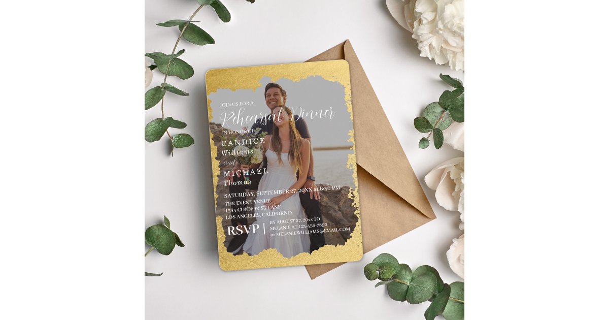 Modern Trendy Gold Frame Photo Wedding Invitation | Zazzle