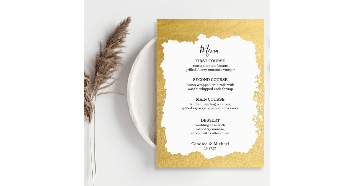Modern Trendy Gold Frame Wedding Menu | Zazzle