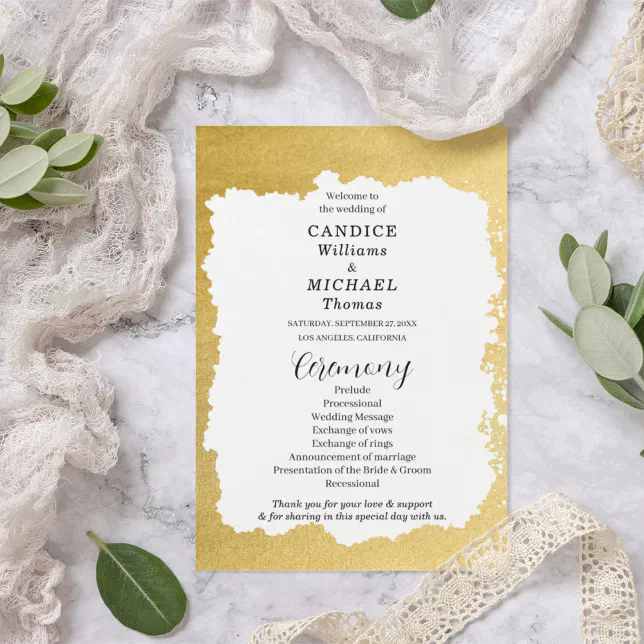 Modern Trendy Gold Frame Wedding Program | Zazzle