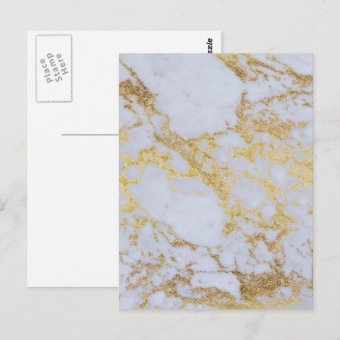 Modern Trendy Gold Glitter Marble Postcard | Zazzle