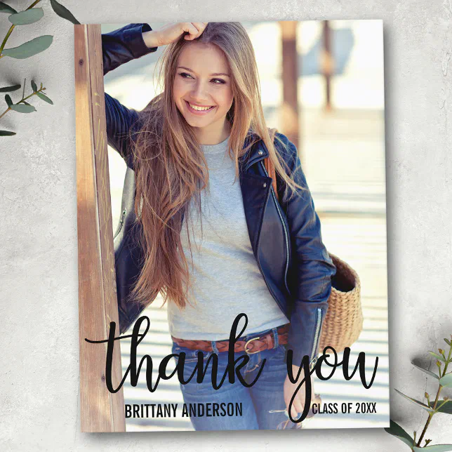 Modern Trendy Graduation Thank You Graduate Photo Postcard | Zazzle