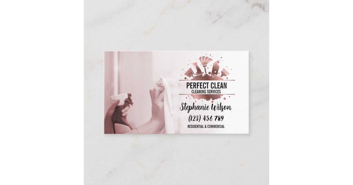 Modern Trendy House Cleaning Maid Janitorial Busin Business Card | Zazzle