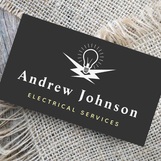 Modern Trendy Lightbulb Electrical Light Services Business Card | Zazzle