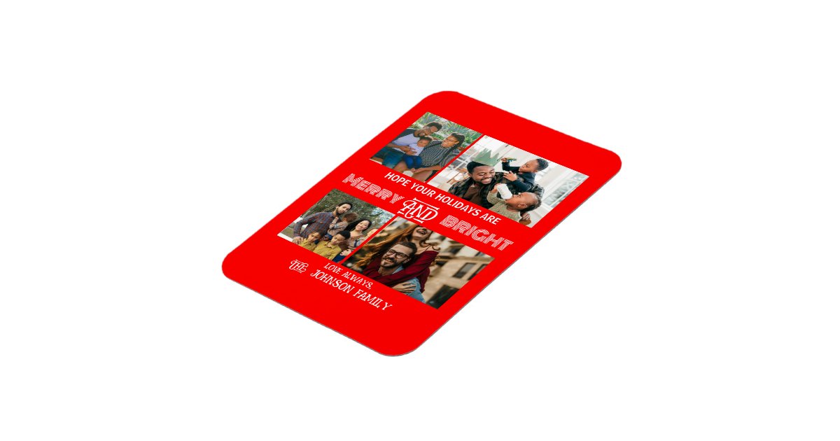 Modern trendy Merry and Bright Family Photo Magnet | Zazzle