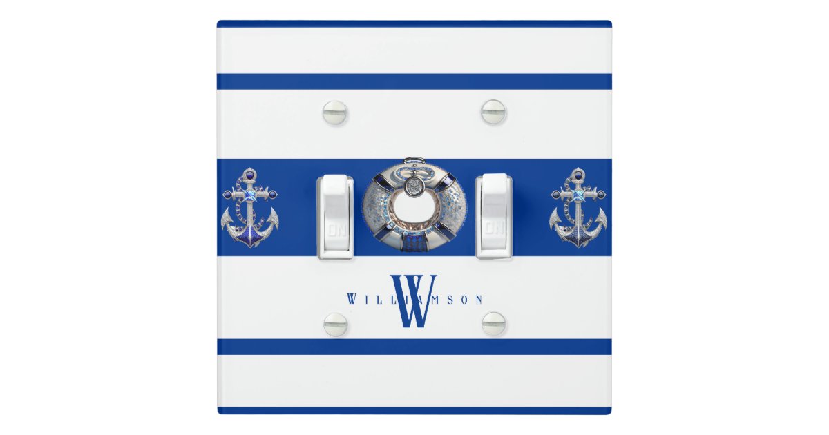Modern Trendy Nautical Blue and White Monogrammed Light Switch Cover ...