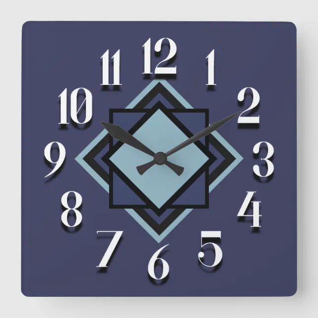 Modern Trendy Navy Light Blue White Geometric Square Wall Clock | Zazzle