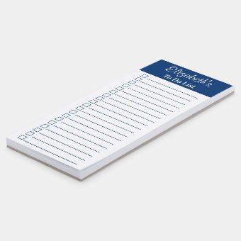 Modern Trendy Navy Personalized To Do Checklist Magnetic Notepad | Zazzle