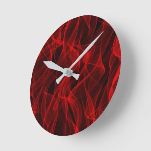 Modern Trendy Neon Red Curvy Line Abstract Pattern Round Clock | Zazzle