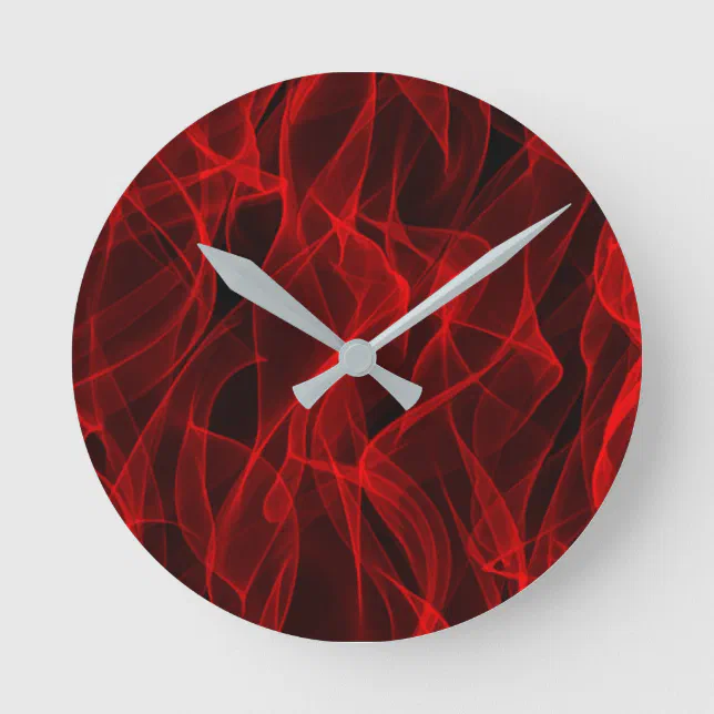 Modern Trendy Neon Red Curvy Line Abstract Pattern Round Clock | Zazzle