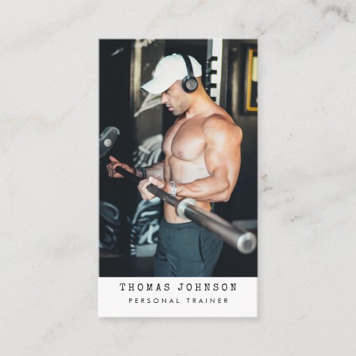 Modern Trendy Personal Trainer Fitness Photo Black Business Card | Zazzle