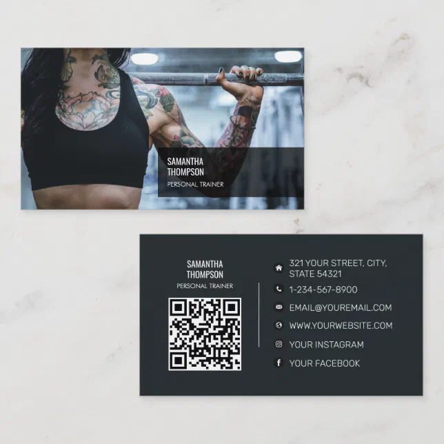 Modern Trendy Personal Trainer Fitness Photo Business Card | Zazzle