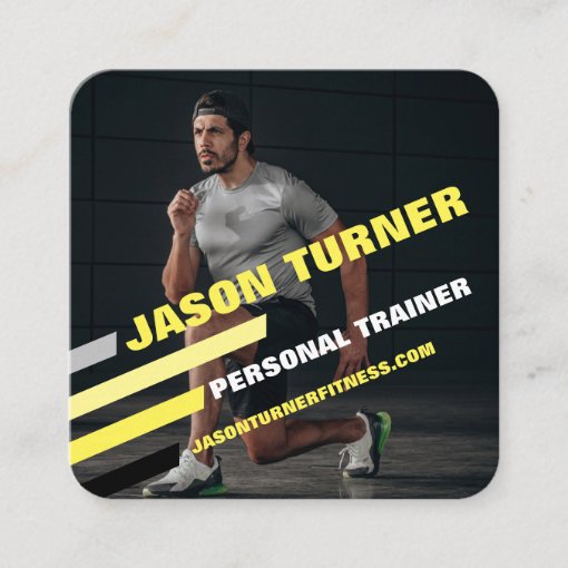 Modern & Trendy Personal Trainer Fitness Photo Square Business Card ...
